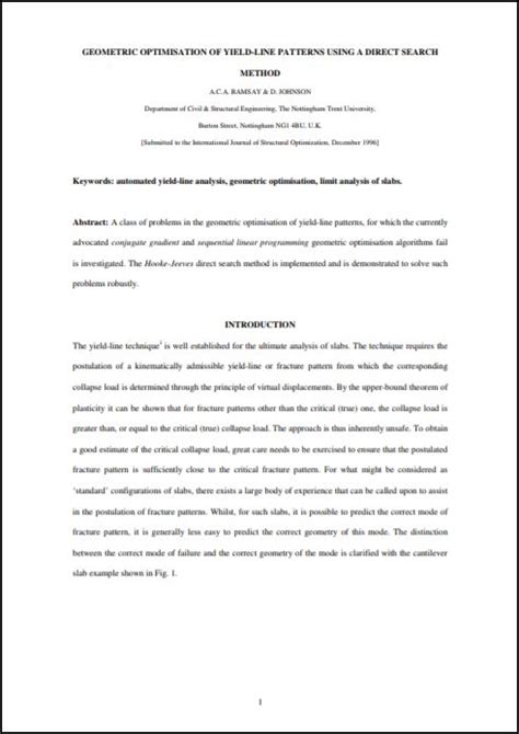 Geometric Optimisation Of Yield Line Patterns Using A Direct Search