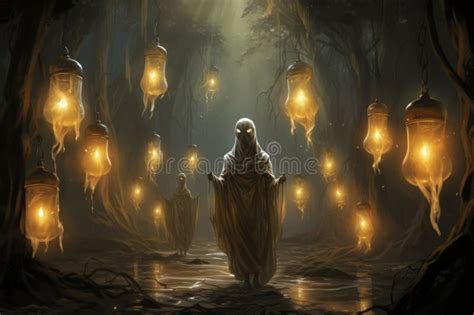 Illuminated Spirit Lanterns Guiding Lost Souls To Their Final Resting