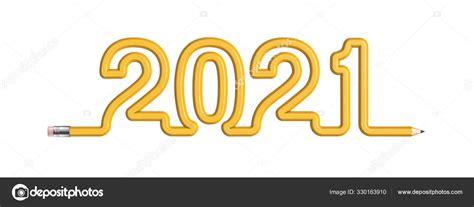 Pencil 2021 Education Concept Illustration Yellow Wooden Pencil Forming