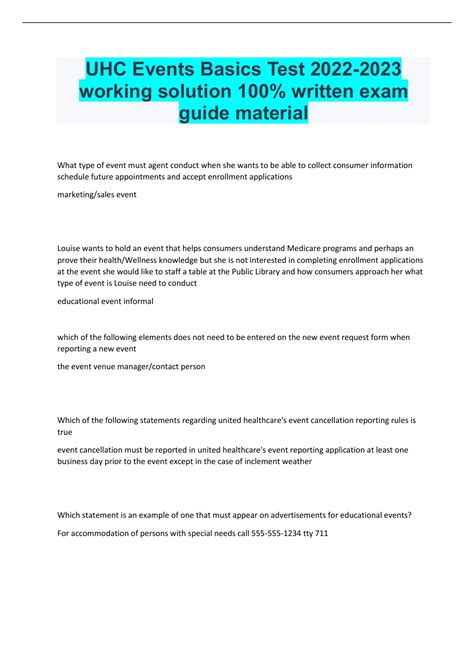 Uhc Events Basics Test Working Solution 100 Written Exam Guide
