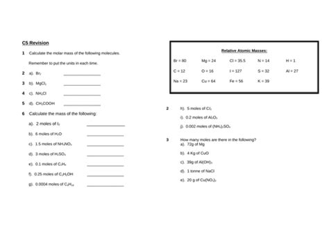 Aqa Gcse 9 1 Chemistry Unit 3 2 Amount Of Substance Higher Moles