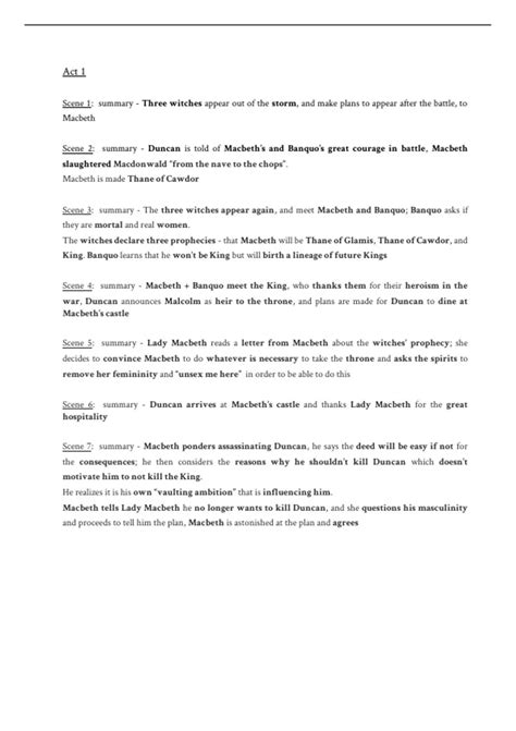 Macbeth Plot Summary Every Act And Scene English Stuvia Uk