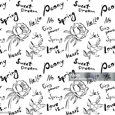 완벽 한 추상 식물 패턴입니다 흰색 배경에 검은 꽃입니다 모란 레터링 디지털 브러시 스트로크 섬유 직물 포장지 배경 벽지 표지 디자인 개화기에 대한 스톡 벡터 아트 및 기타