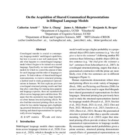 On The Acquisition Of Shared Grammatical Representations In Bilingual Language Models Acl