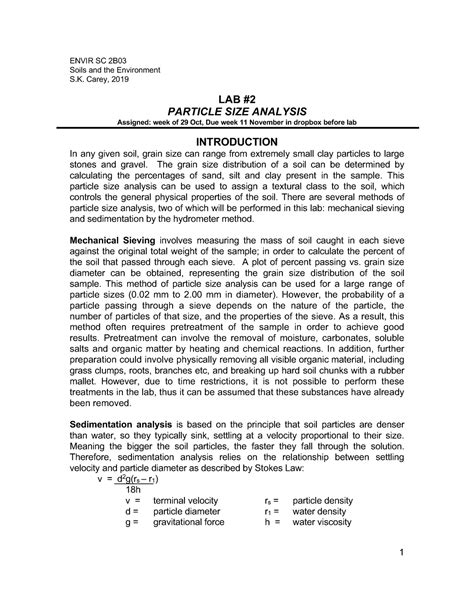 B Lab Particle Size Analysis A Soils And The Environment S Carey LAB PARTICLE SIZE
