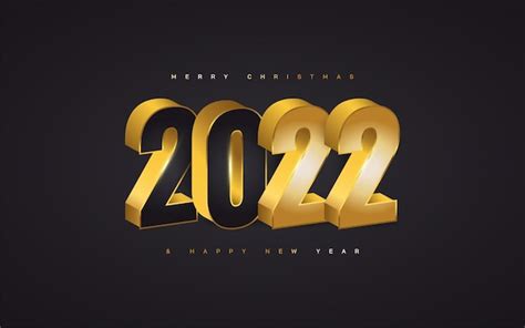2022년 새해 복 많이 받으세요 배너 또는 포스터 디자인에는 3d 검정 및 금색 숫자 스타일이 있습니다 2022년 3d 블랙 및 골드 스타일의 숫자 디자인 프리미엄 벡터