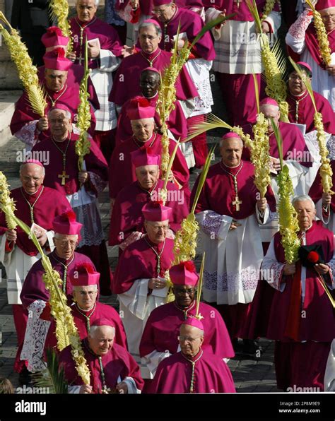 Woven Palm Fronds Are Carried By Bishops During A Procession Prior To