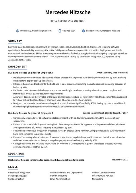 build and release engineer resume cv example and writing guide