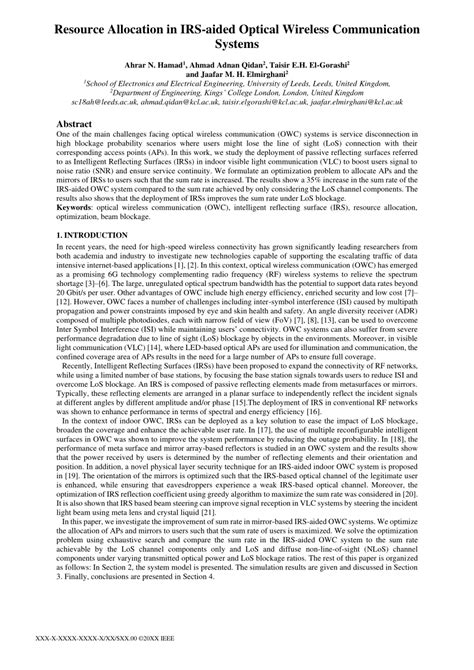 Pdf Resource Allocation In Irs Aided Optical Wireless Communication Systems