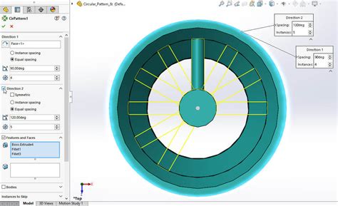 Solidworks 2017 Bidirectional Circular Pattern