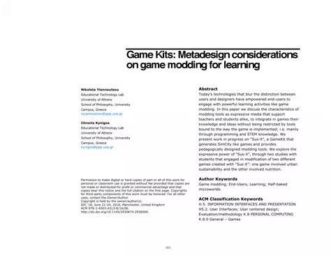 Pdf Game Kits Metadesign Considerations On Game Modding For Learning