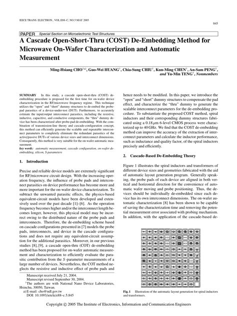 Pdf A Cascade Open Short Thru Cost De Embedding Method For