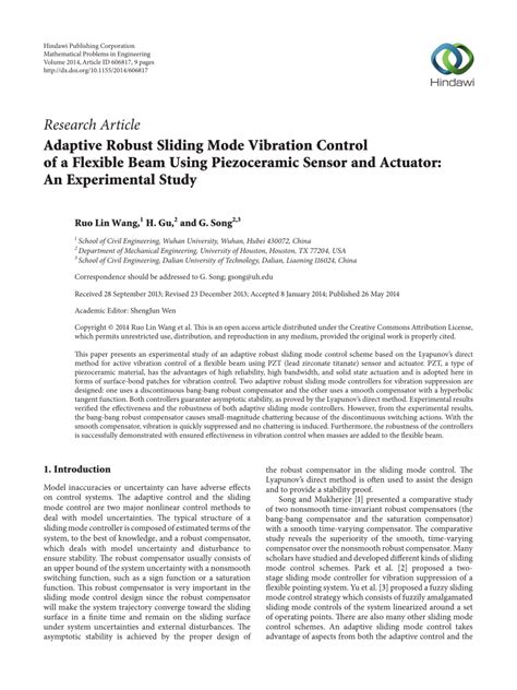 PDF Adaptive Robust Sliding Mode Vibration Control Of A Flexible Beam Using Piezoceramic
