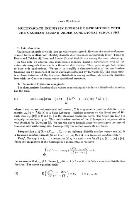 Pdf Multivariate Infinitely Divisible Distributions With The Gaussian Second Order Conditional
