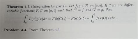 solved theorem 4 3 integration by parts let f g∈r on