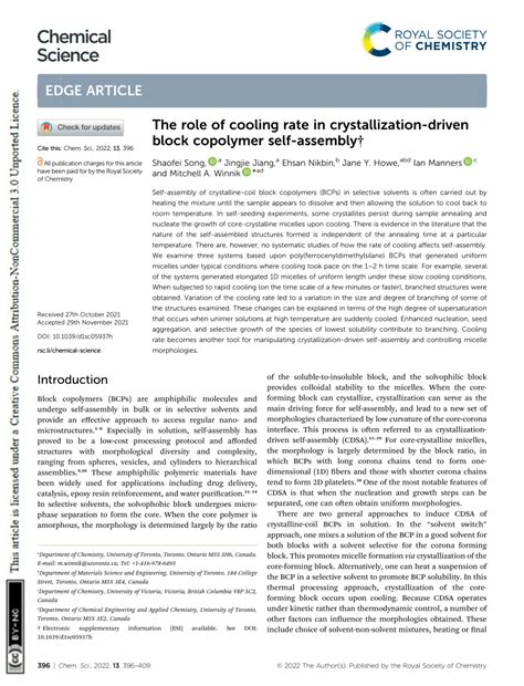 Pdf The Role Of Cooling Rate In Crystallization Driven Block Copolymer Self Assembly
