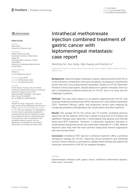 Pdf Intrathecal Methotrexate Injection Combined Treatment Of Gastric Cancer With