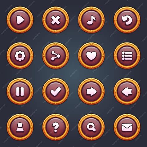 Premium Vector Game Ui Set Of Brown Buttons In Cartoon Style Gui To Build 2d Games Cartoon