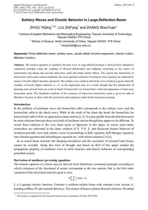 Solitary Waves And Chaotic Behavior In Large Deflection Beam Scientificnet