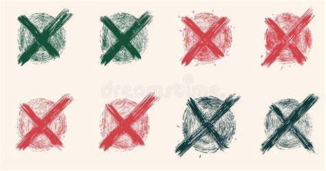 A Set Of Hand Drawn Doodle Sketches Featuring Green Check Marks And Red Crosses The Concept