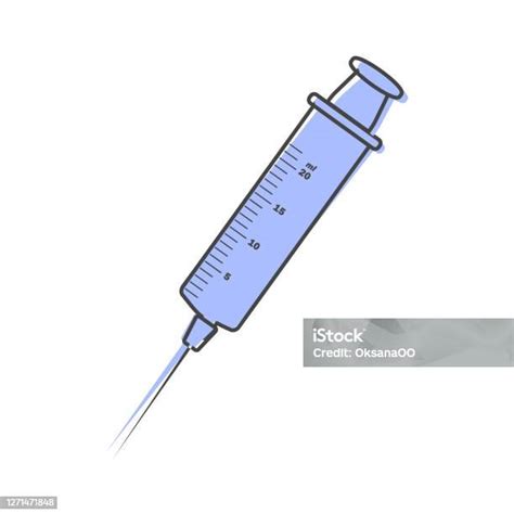 흰색 고립 된 배경에 주사와 바늘 만화 스타일에 대한 의료 주사기의 벡터 이미지 감기와 독감에 대한 스톡 벡터 아트 및 기타 이미지 감기와 독감 건강관리와 의술 검은