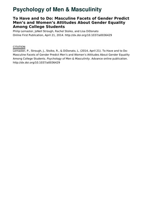 Pdf To Have And To Do Masculine Facets Of Gender Predict Mens And
