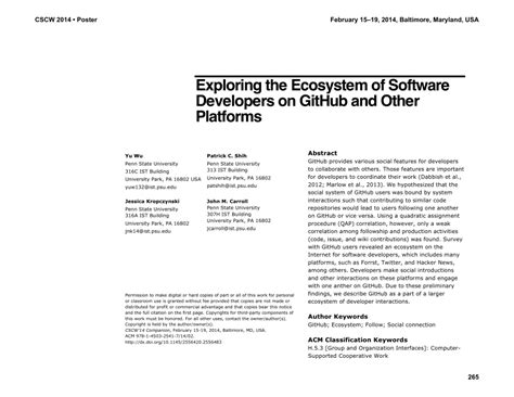 PDF Exploring The Ecosystem Of Software Developers On GitHub And Other Platforms