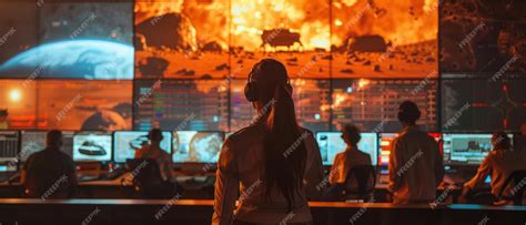 Premium Photo Space Exploration Mission Control Room Diverse Team Of Scientists And Engineers