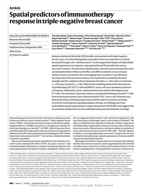 Pdf Spatial Predictors Of Immunotherapy Response In Triple Negative