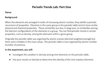 Periodic Trends Lab Part One By Doc O Science Emporium TPT