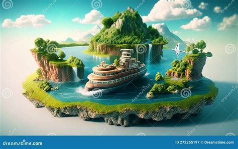 Magical Unreal Float Landscape With Waterfall Paradise Idea Blue Sky