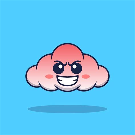 귀여운 화난 흰 구름의 벡터 만화 그림 프리미엄 벡터