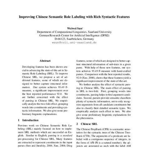 Improving Chinese Semantic Role Labeling With Rich Syntactic Features Acl Anthology