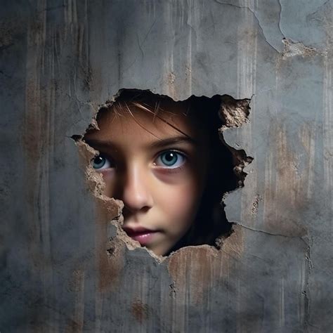 Premium Ai Image The Girl Spies Through A Hole In A Pap Er