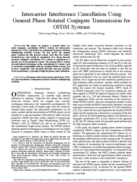 Intercarrier On Ofdm Pdf Orthogonal Frequency Division Multiplexing Telecommunications