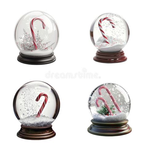 Four Snow Globes With Candy Canes And Winter Scenes Stock Image