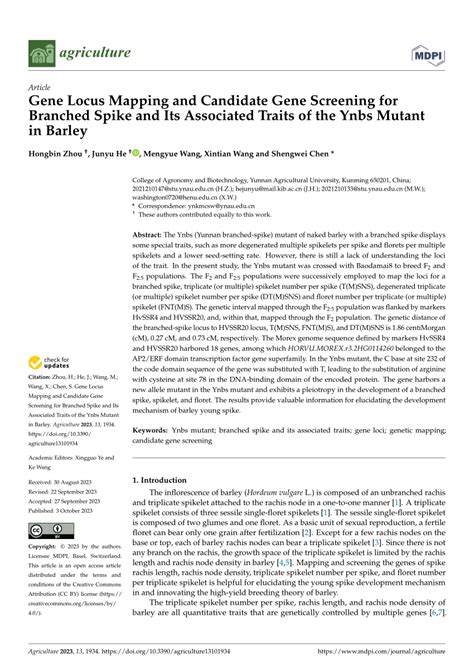 Pdf Gene Locus Mapping And Candidate Gene Screening For Branched Spike And Its Associated
