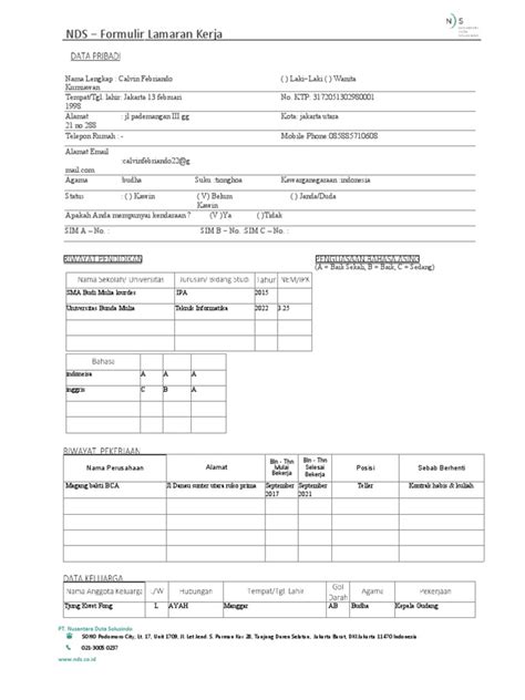 Nds Form Biodata Pdf
