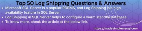 Madesimplemssql On Linkedin Top 50 Log Shipping Questions And Answers