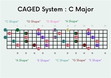 Caged System Guitar Chord Chart Fretboard Diagram Printable Chord