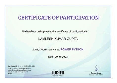 Kamlesh Kumar Gupta On Linkedin 🎓 Recently Completed A Comprehensive Python Workshop At Ludifu