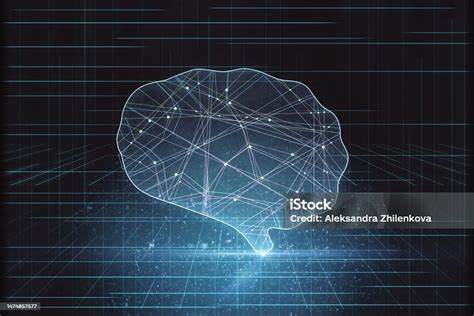 인공 지능 및 기계 학습 개념에는 디지털 그래픽 인간의 두뇌 레이아웃과 추상적인 어두운 기술 배경에 있는 선이 있습니다 3d 렌더링 0명에 대한 스톡 사진 및 기타 이미지