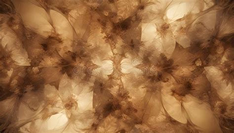 Abstract Symmetrical Pattern Of Swirling Brown And Beige Shapes Resembling Smoke Clouds Or Ink