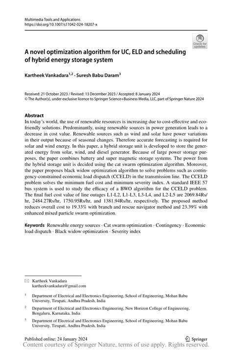 A Novel Optimization Algorithm For Uc Eld And Scheduling Of Hybrid Energy Storage System