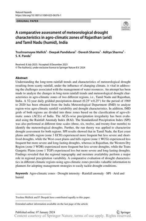 A Comparative Assessment Of Meteorological Drought Characteristics In Agro Climatic Zones Of