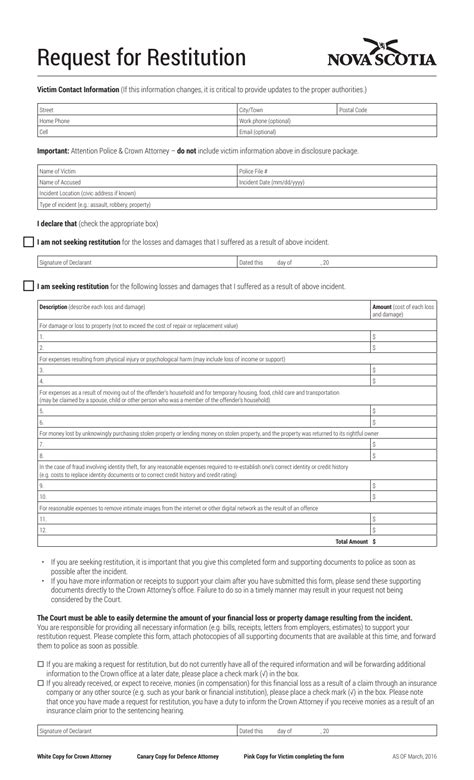 Nova Scotia Canada Request For Restitution Fill Out Sign Online And