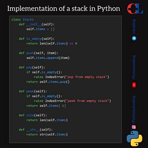 Python Coding On Instagram Implementation Of A Stack In Python In 2025 Python Coding