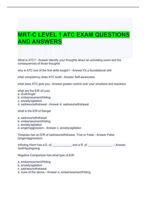 MRT C LEVEL ATC EXAM QUESTIONS AND ANSWERS Master Resilience Training Stuvia US