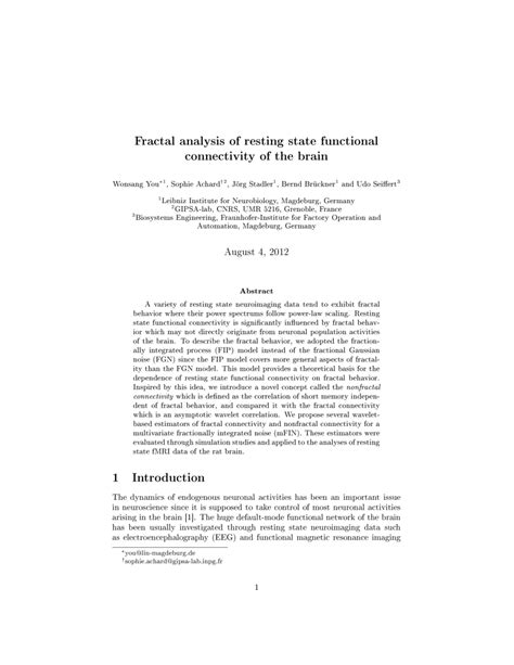 Pdf Fractal Analysis Of Resting State Functional Connectivity Of The