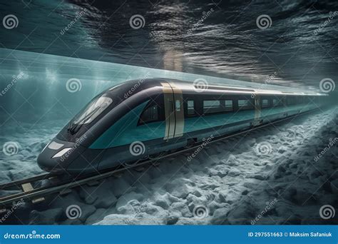 Train In Underwater Railway Underwater High Speed Train On Underway Railroad Royalty Free